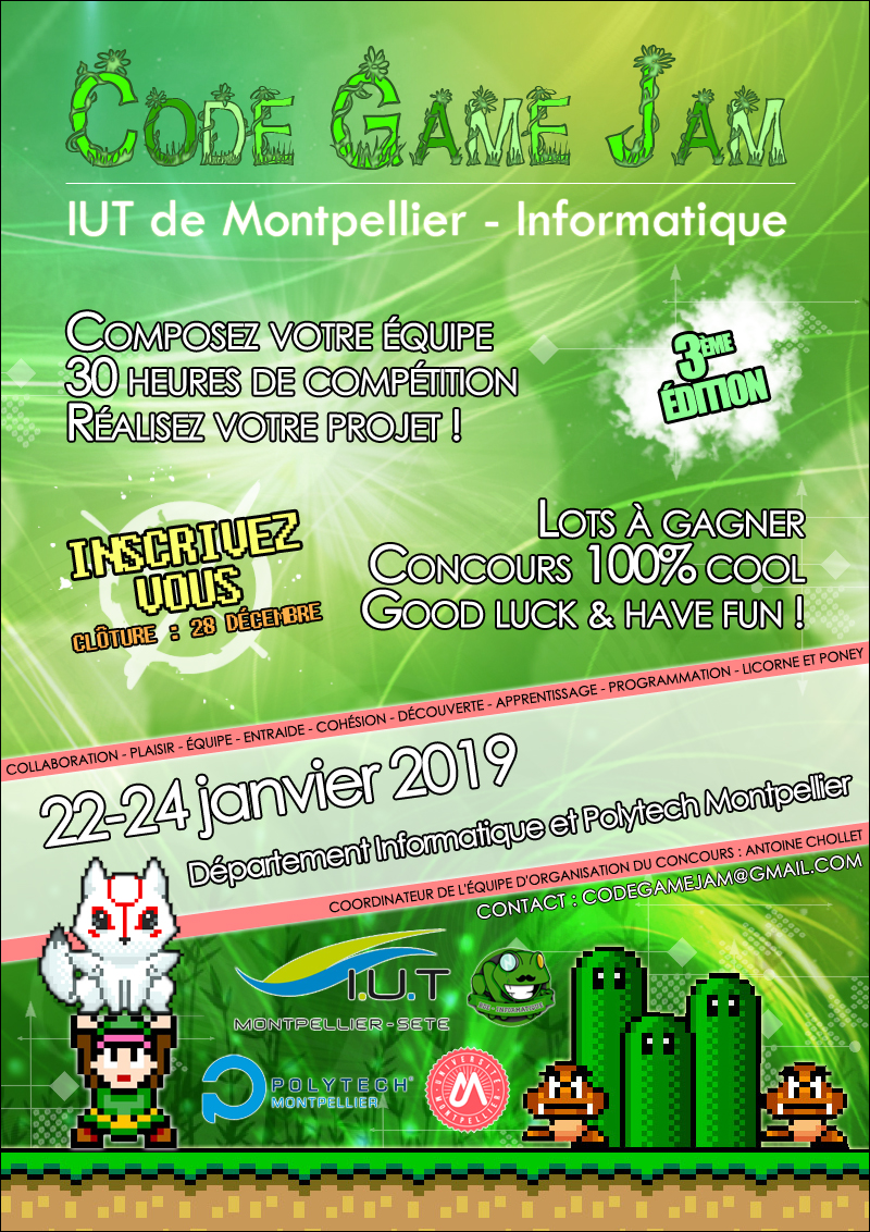 "Code Game Jam" ou comment programmer un jeu-vidéo en 30h non-stop - IUT Montpellier - Sète